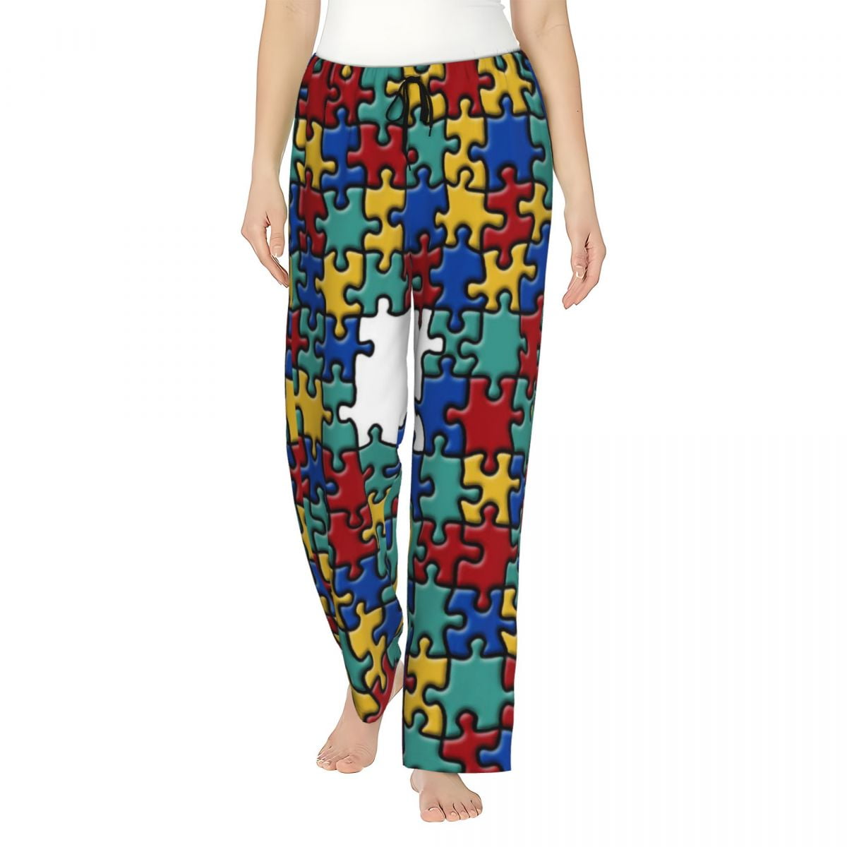 Womens Colorful Jigsaw Puzzles Autism Awareness Pajama Pants Custom ...