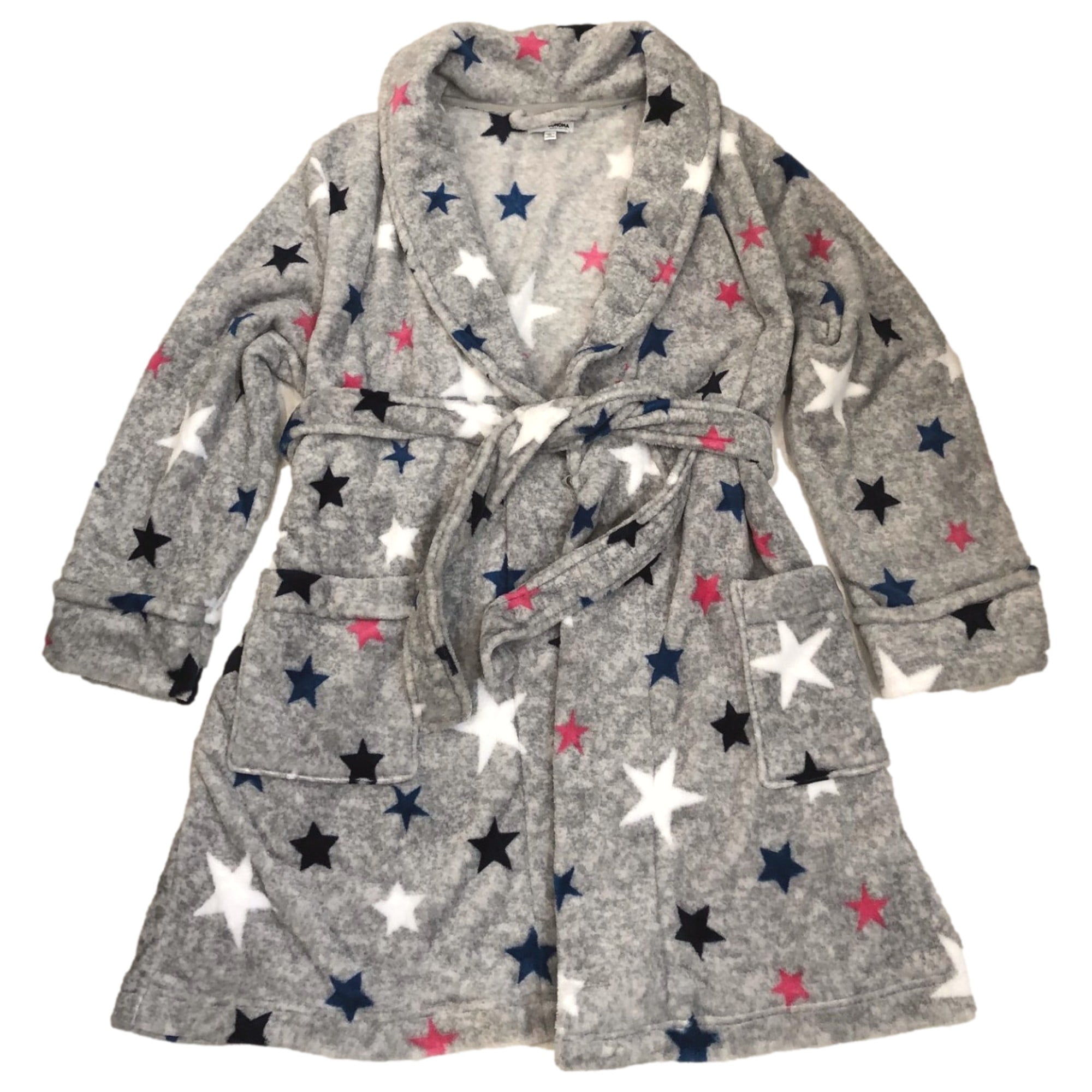 Womens Colorful Plush Gray Star Print Knee Length Bathrobe Bath Robe XL ...