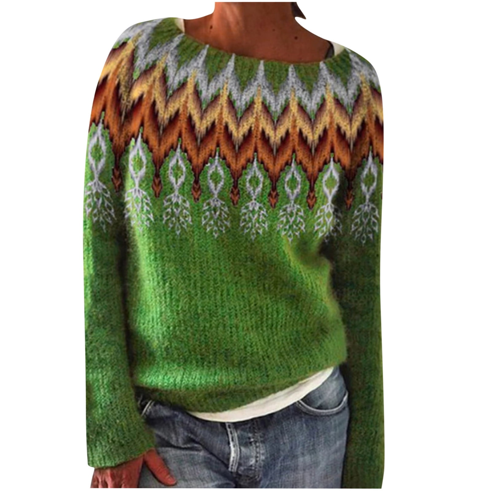 Womens Comfortable Sweaters Acrylic Knit Crewneck Pullover Tops Long ...