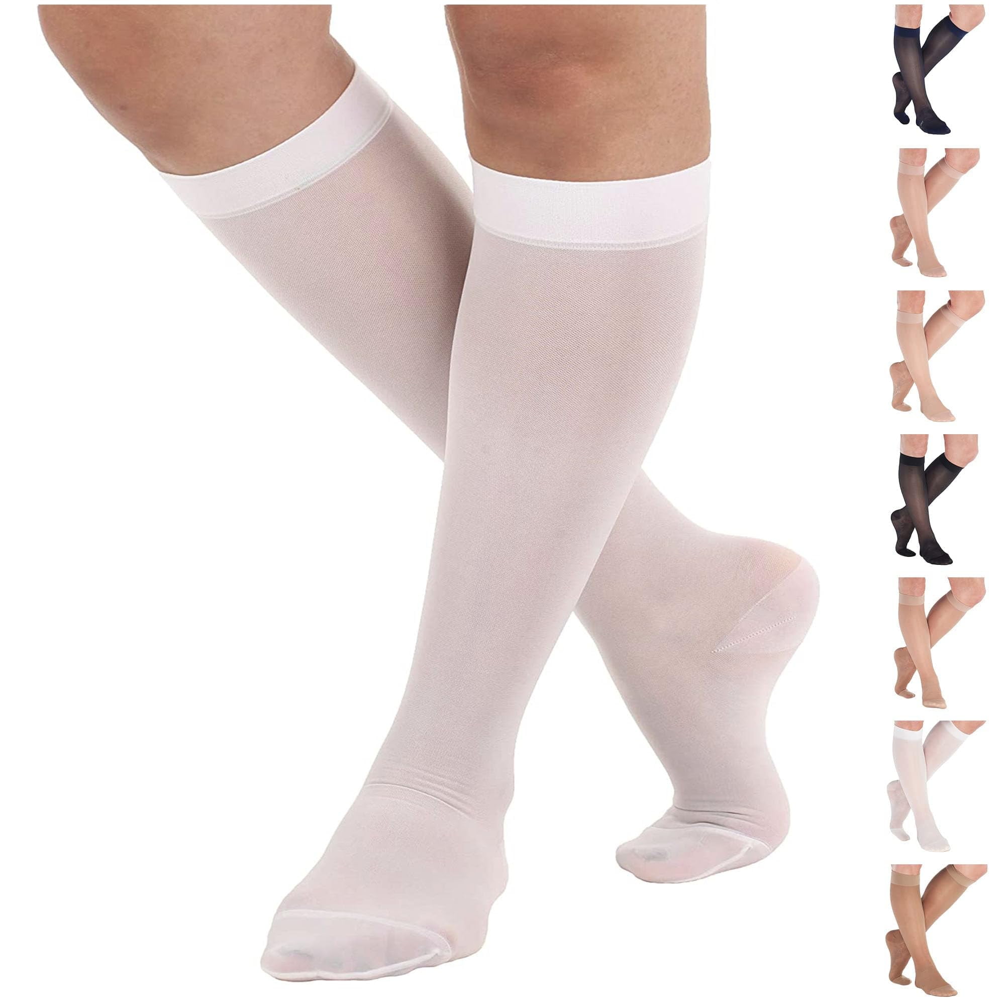 Womens Compression Stockings 15-20mmHg by Absolute Support - White ...