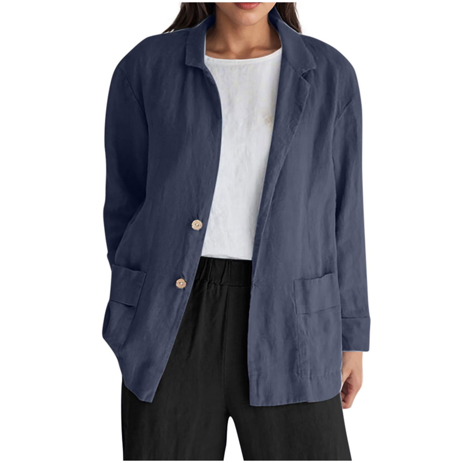 Womens Cotton Linen Blazer Jacket Casual Long Sleeve Spring Jackets ...