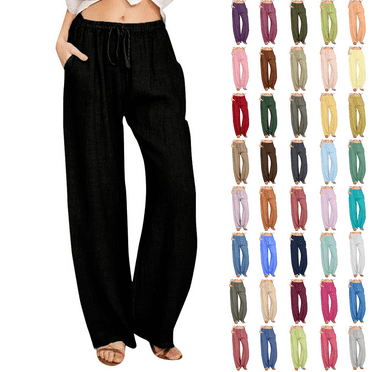 Riforla Women's Soft Cotton Linen Pants Solid Color Drawstring Loose ...