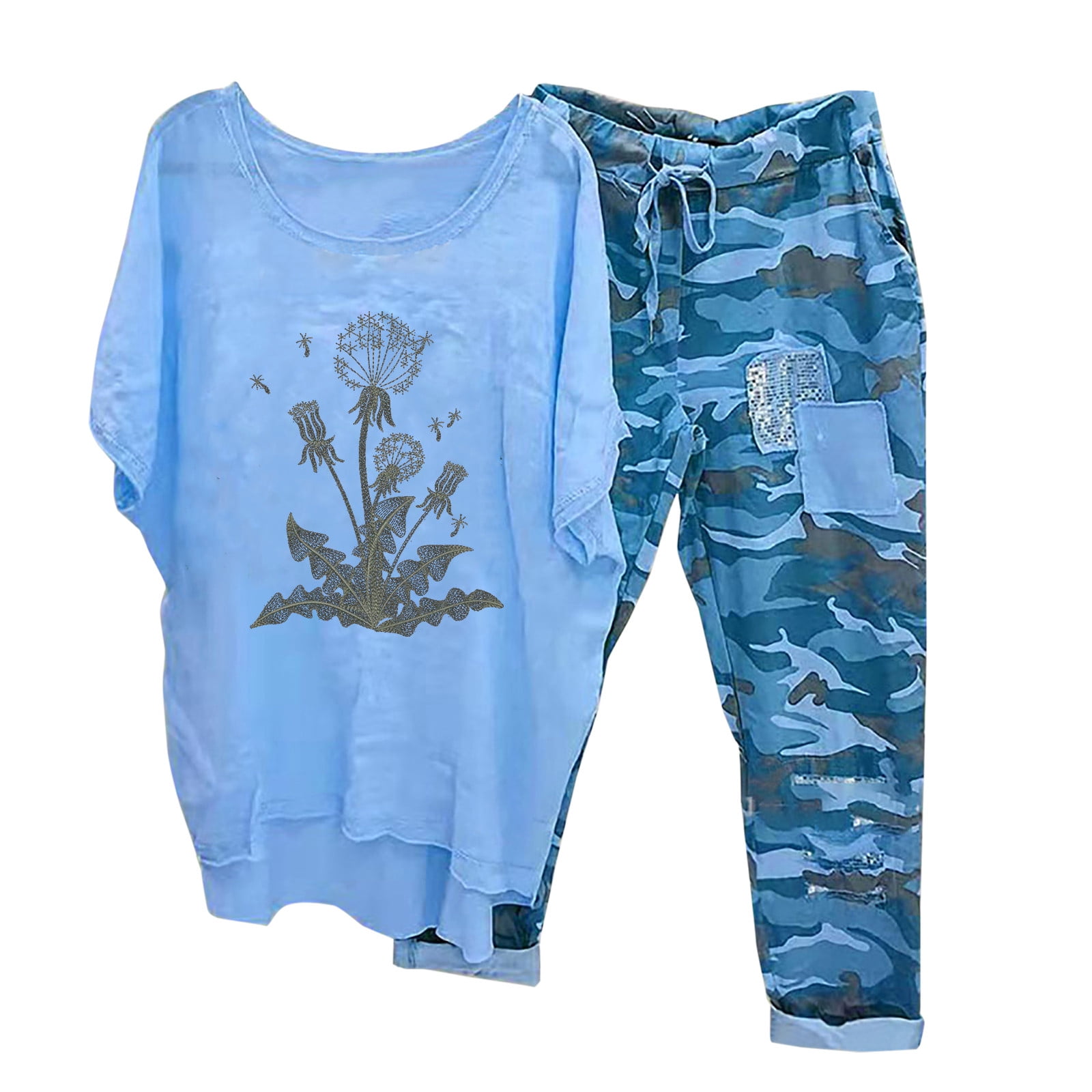 Womens Cotton Linen Tops with Comfy Capris Set Two Piece Outfits for ...