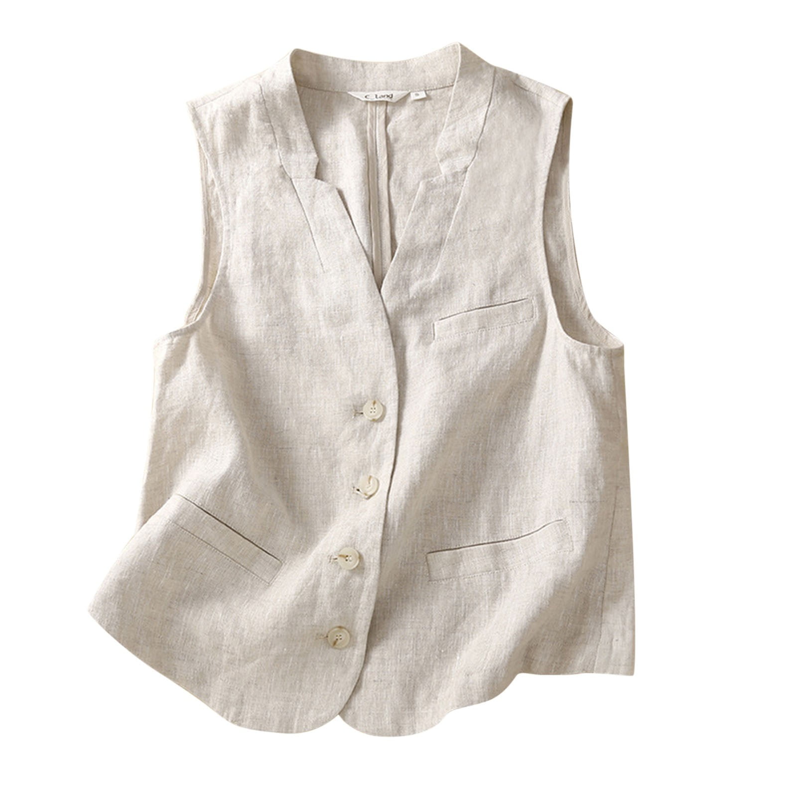 Womens Cotton Linen Vest Casual Loose V Neck Sleeveless Vests Jacke ...