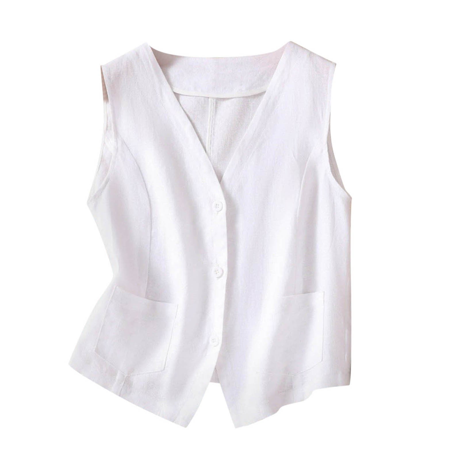 Womens Cotton Linen Vest Casual Loose V Neck Sleeveless Vests Jacke ...