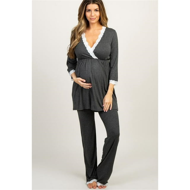 Womens Cotton Maternity Pregnancy Soft Nursing Pajama Set Longsleeves