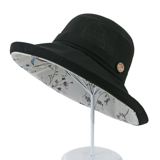 Womens Cotton Wide Brim Sun Hats UPF50+ UV Packable Beach Hat Summer Bucket Cap for Travel ...