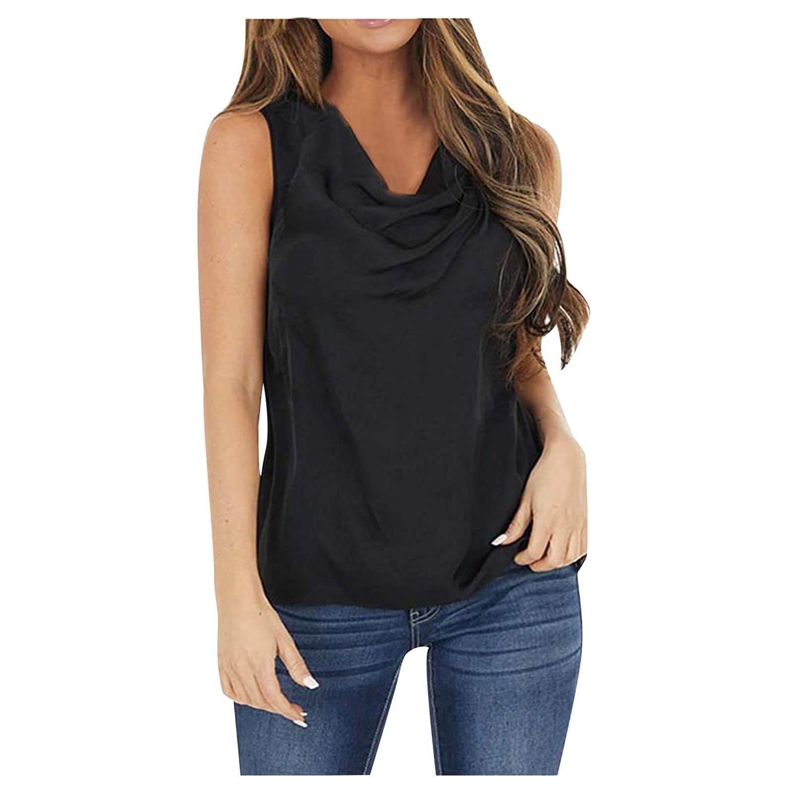Womens Cowl Neck Sleeveless Tank Tops Casual Plain Keyhole Back Shirts ...