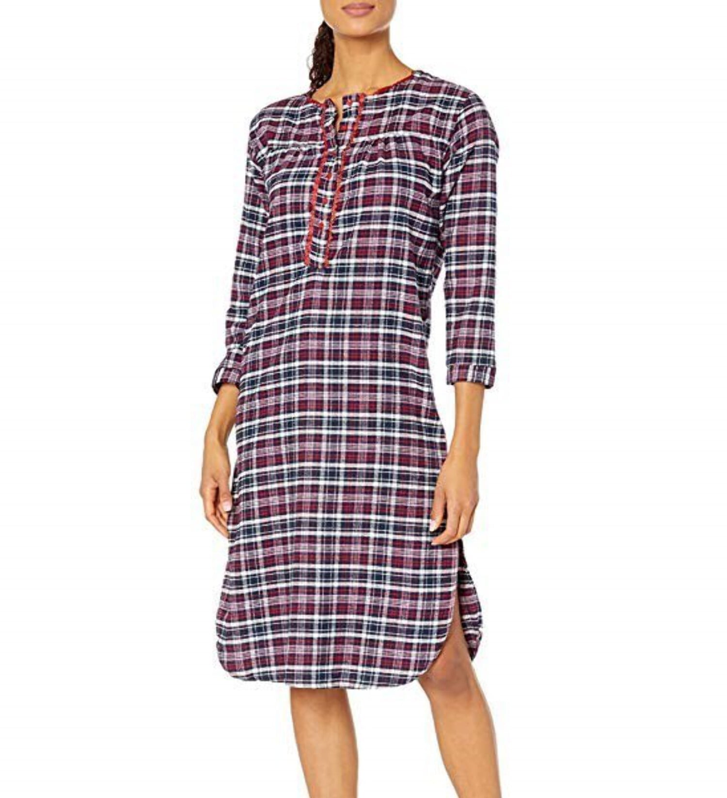 Womens Cozy Flannel Plaid Cotton Nightgown with Front-Button - Walmart.com