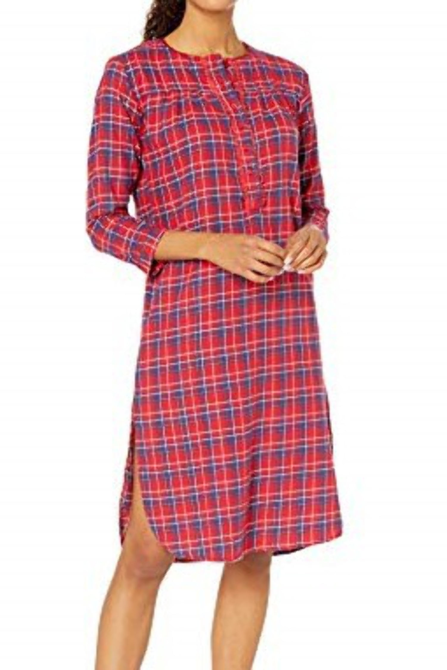 Womens Cozy Flannel Plaid Cotton Nightgown with Front-Button - Walmart.com