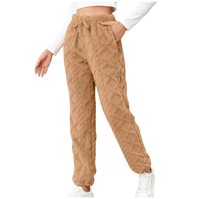 Womens Cozy Furry PJ Pants Fuzzy Pajama Pants Elastic Loungewear Sleep ...