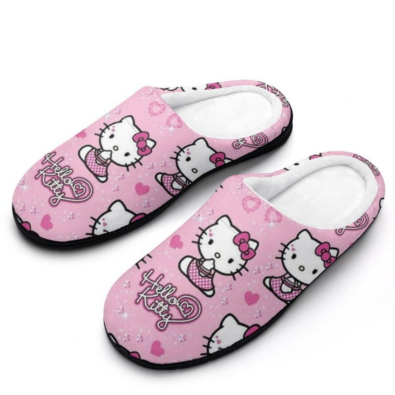 Mens Cozy Slippers Hello Kitty Warm Soft Plush Slipper Slip-on House ...