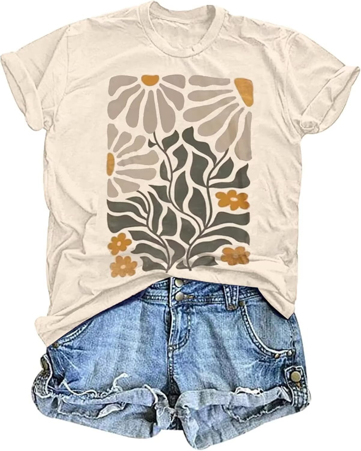 Womens Crew Neck T Shirts Vintage Cute Boho Flowers Short Sleeve ...