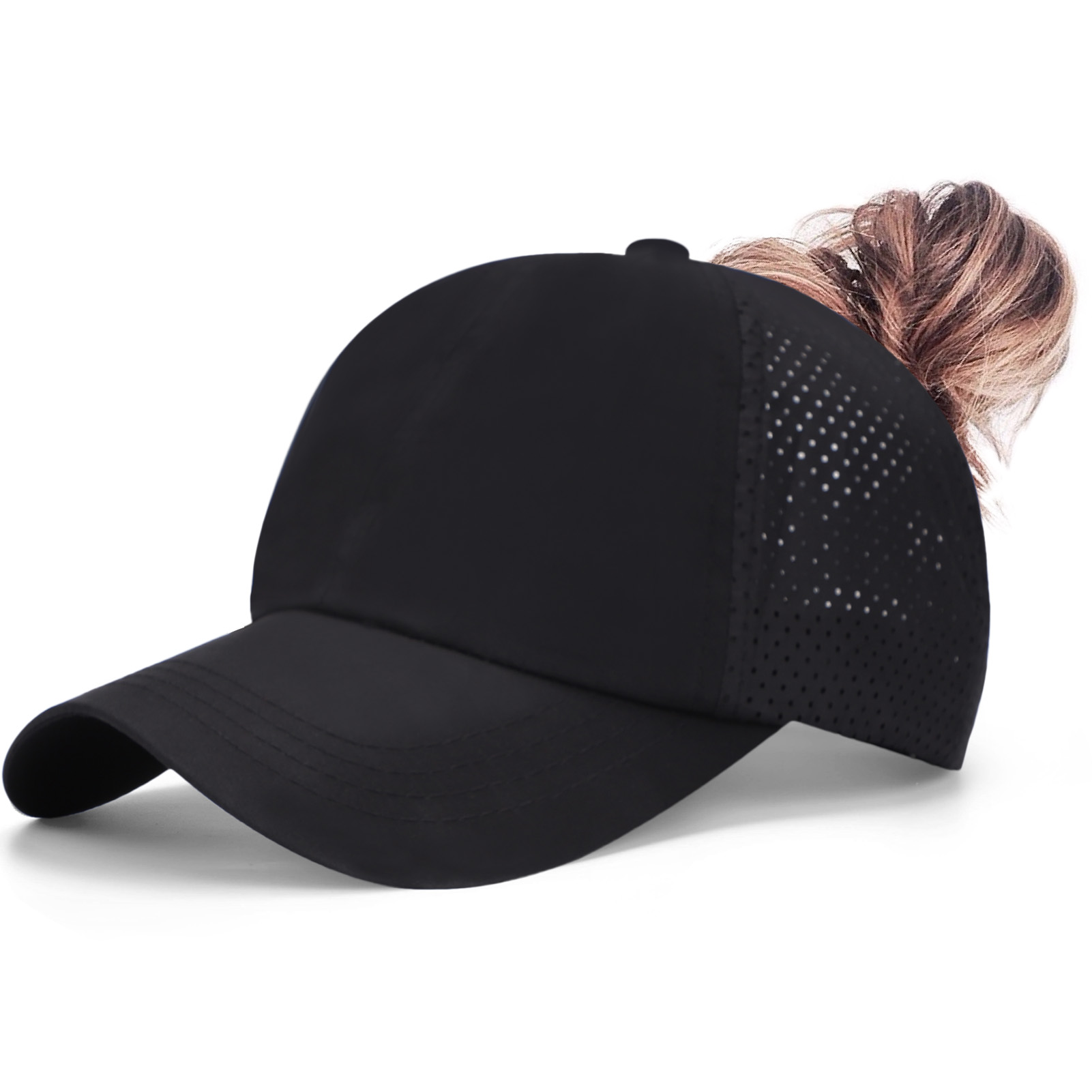Ponytail Messy High Bun Adjustable Washed Cotton Baseball Cap - Walmart.com