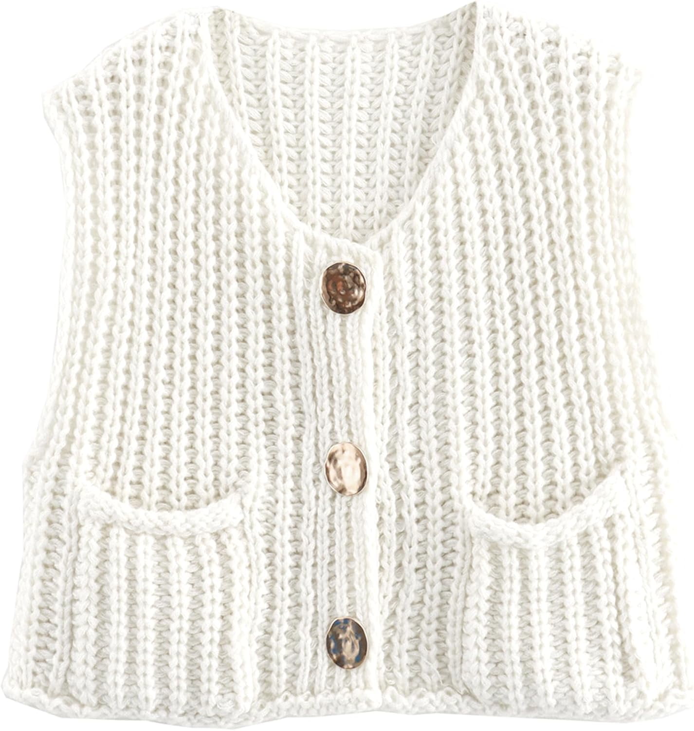 Womens Crochet Chunky Knit Top Sleeveless Button Down Crop Tops Trendy ...