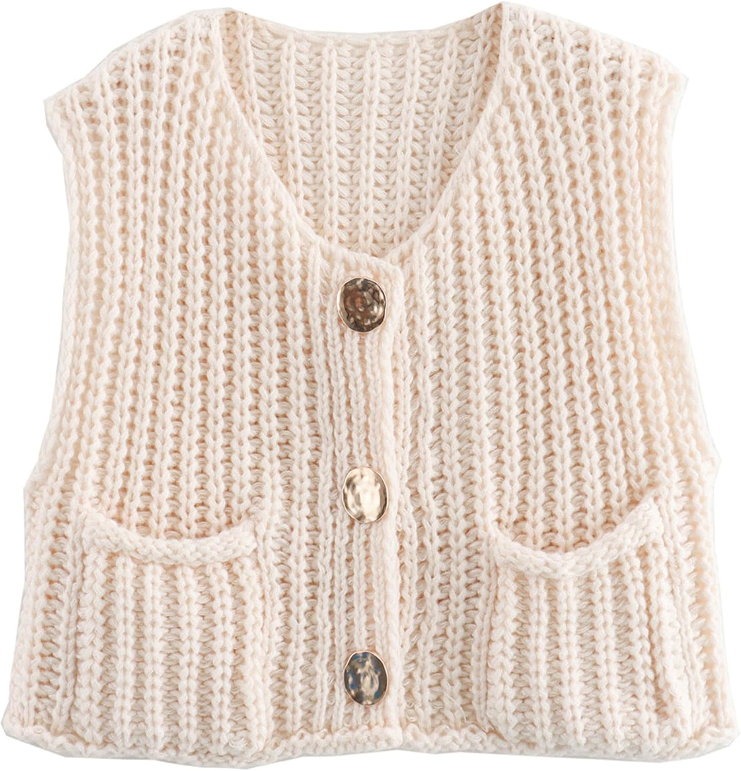 Womens Crochet Chunky Knit Top Sleeveless Button Down Crop Tops Trendy ...