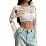 Womens Crochet Lace Hollow Out Cutout Design Knit Cover Up Crop Sweater ...