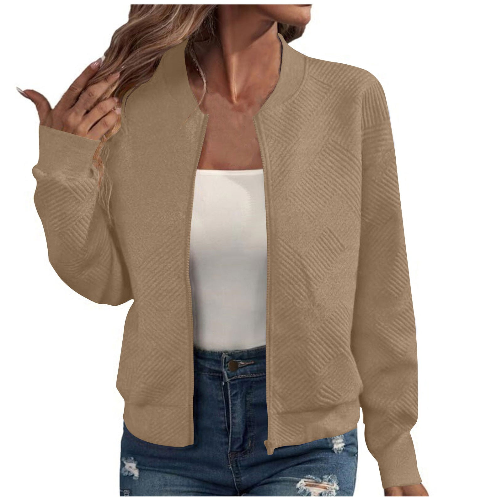 Womens Cropped Bomber Jacket Lightweight Zip Up Jacket No Hood Women ...