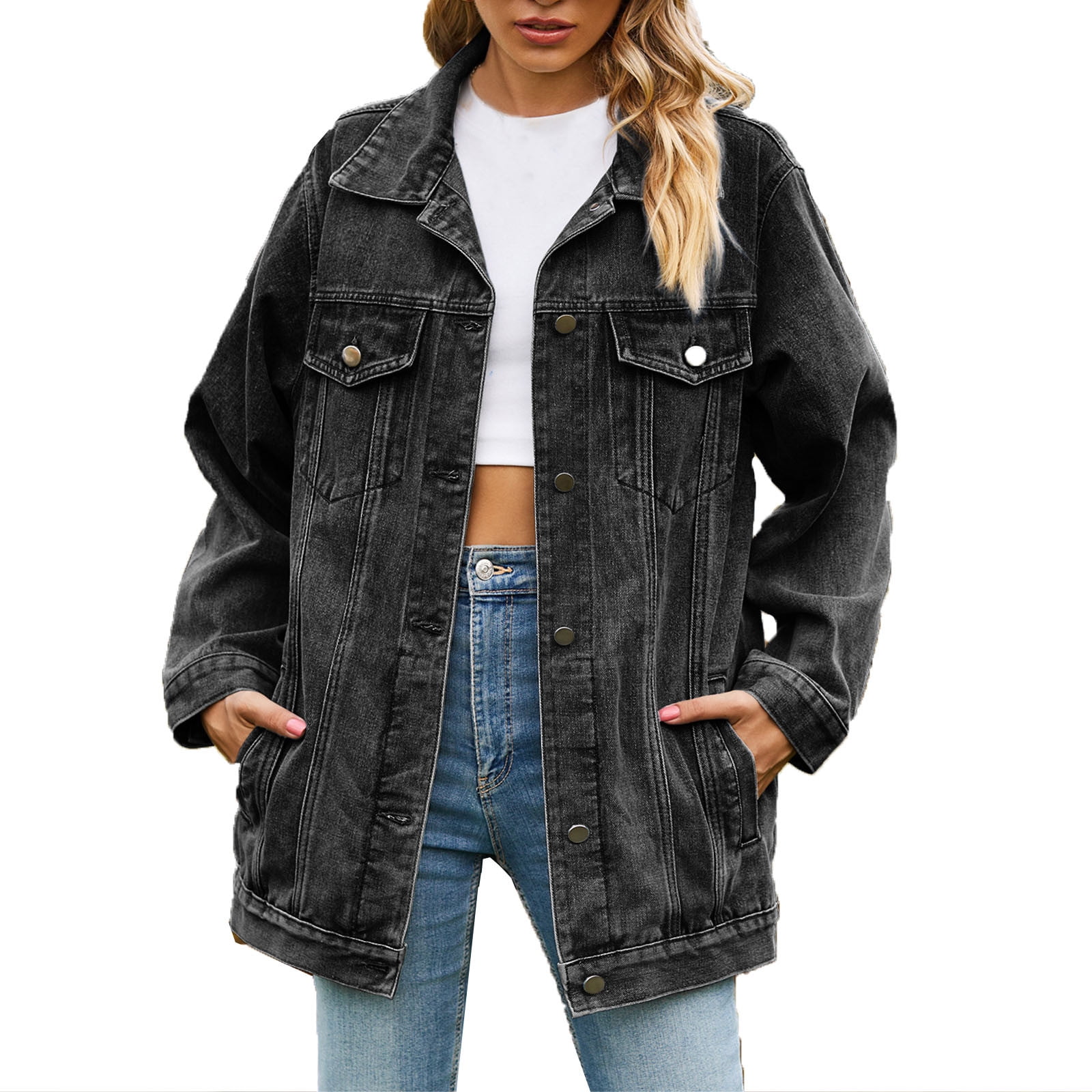 Womens Cropped Denim Jacket Womens Plus Denim Stretch Denim Jacket ...