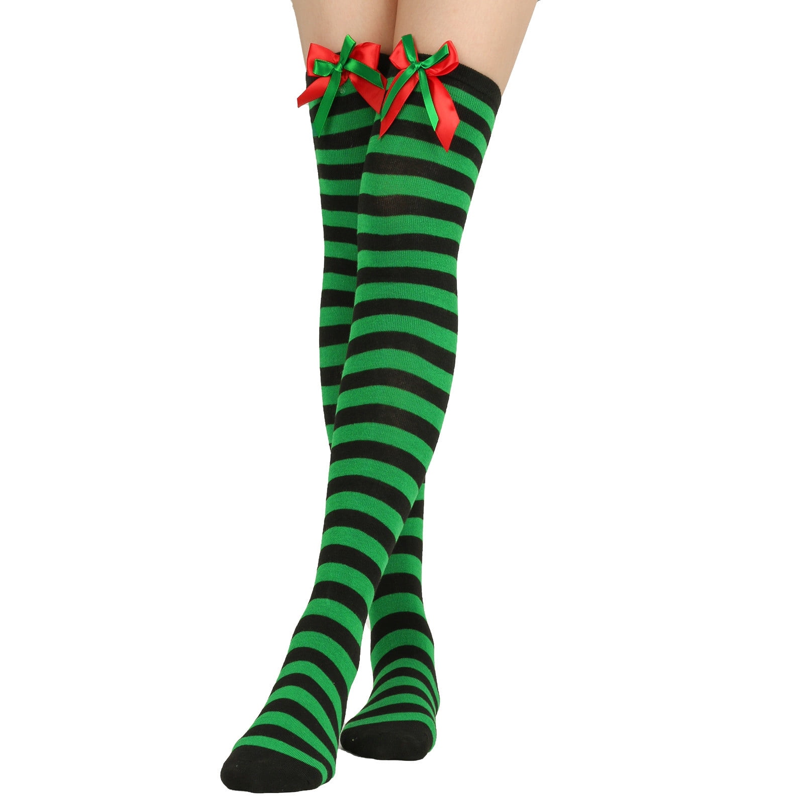 Womens Cute Bow Christmas Stockings Xmas Holiday Tights Striped Red ...