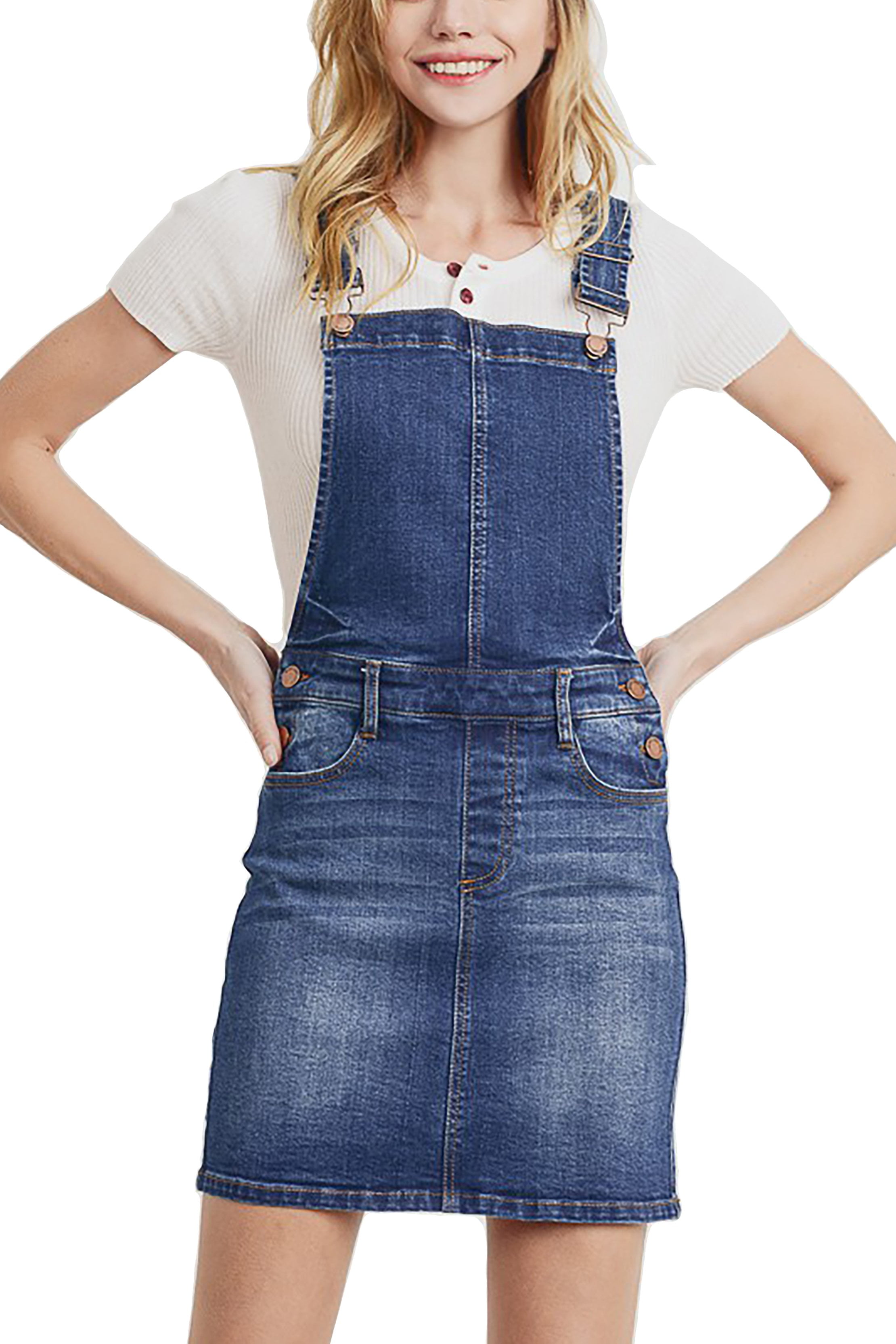 Womens Cute Denim Jean Overall Short Dress Skirt - Classic Washed ...