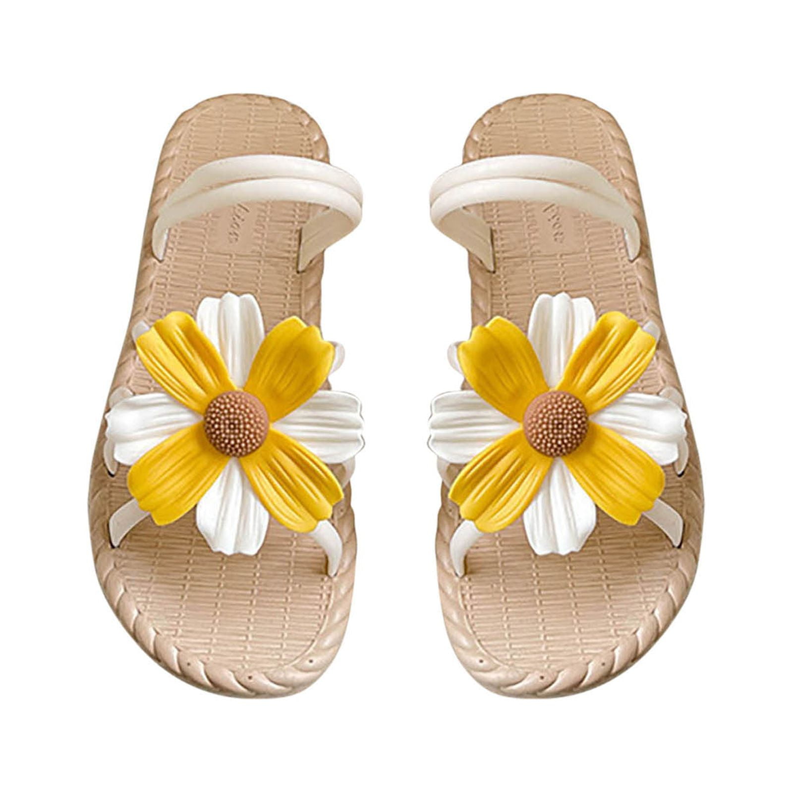 Womens Cute Flowers Sandals, Women Flat Bohemian Beach Slippers Slip On ...