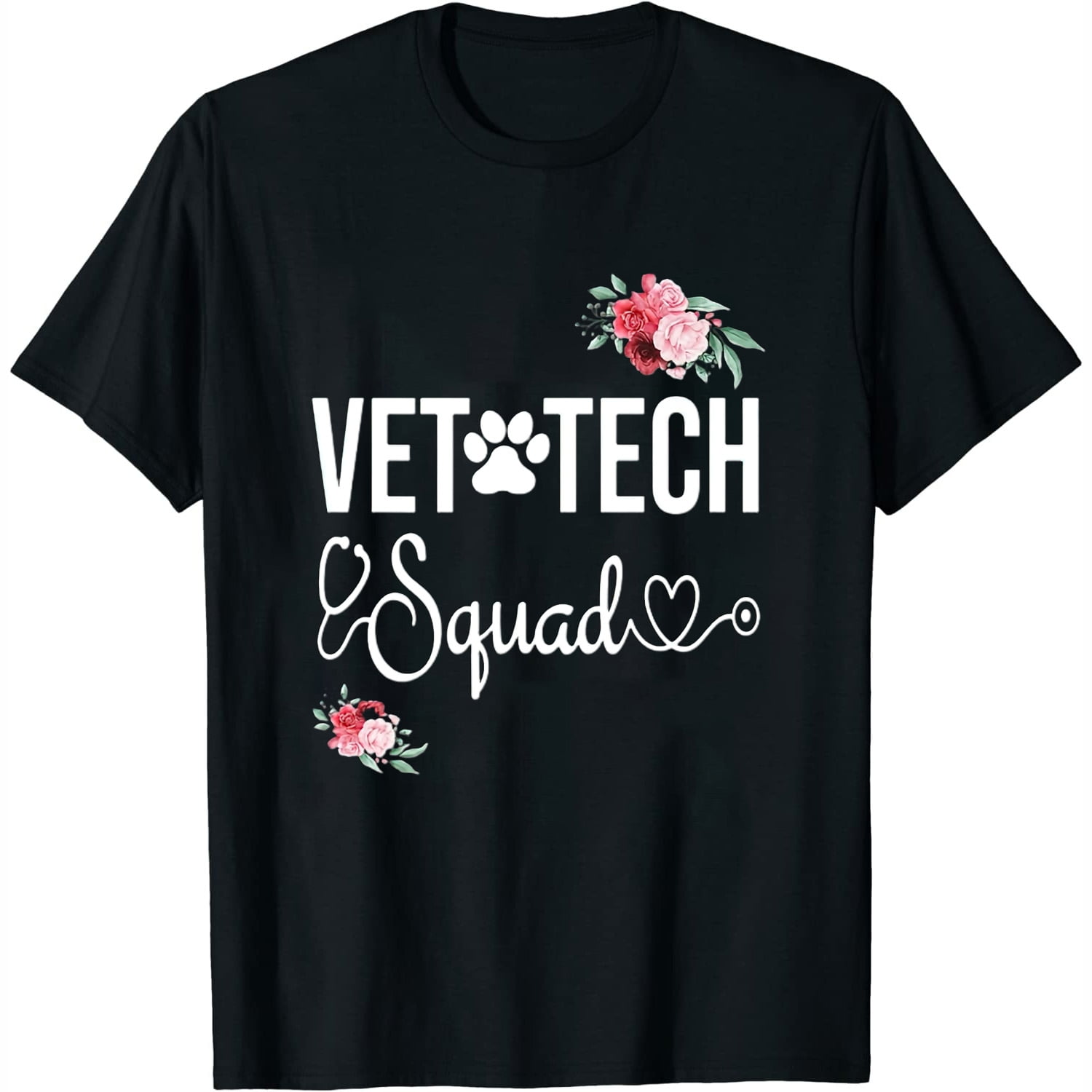 Womens Cute Paw Print Flowers Vet Tech Squad Veterinary Team T-Shirt Black Medium - Walmart.com