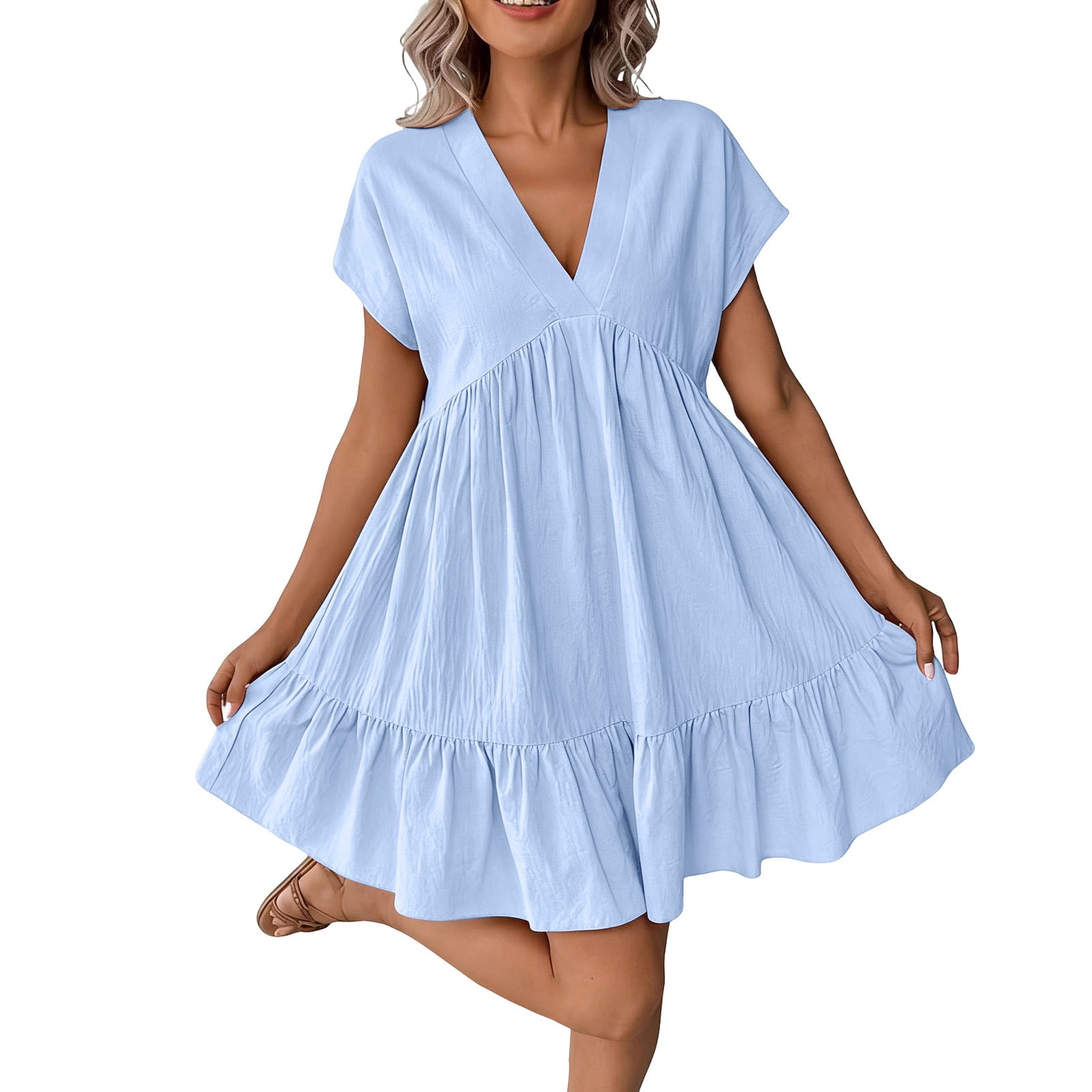 Womens Cute Summer Tunic Dresses 2026 Beach Casual V Neck Loose Boho ...