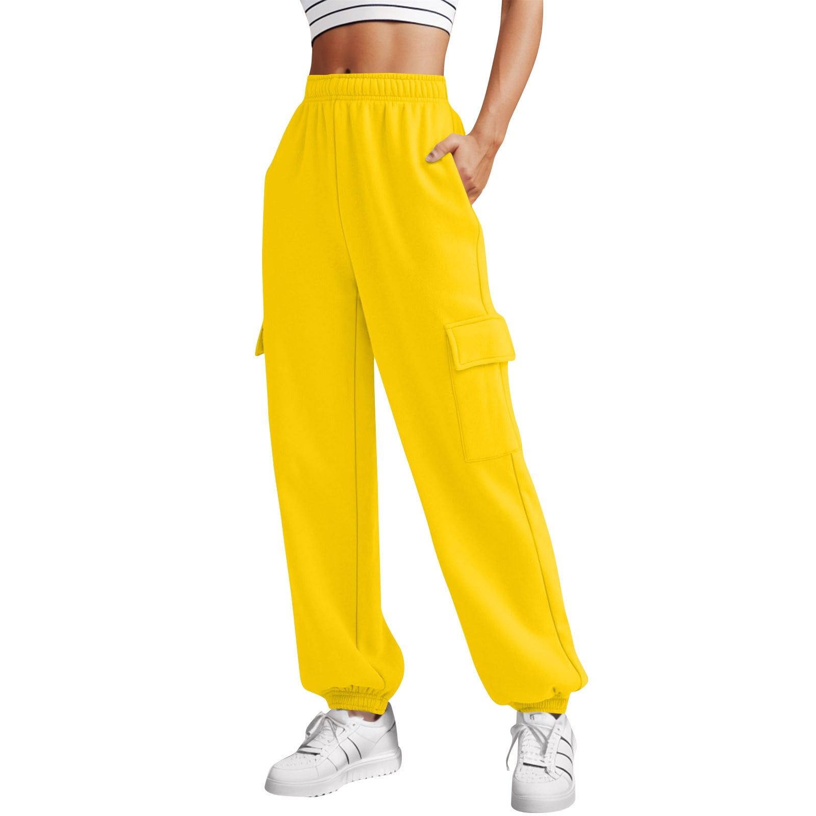 Womens Daily Home Outdoor Elastic Waist Side Pockets Trousers Casual