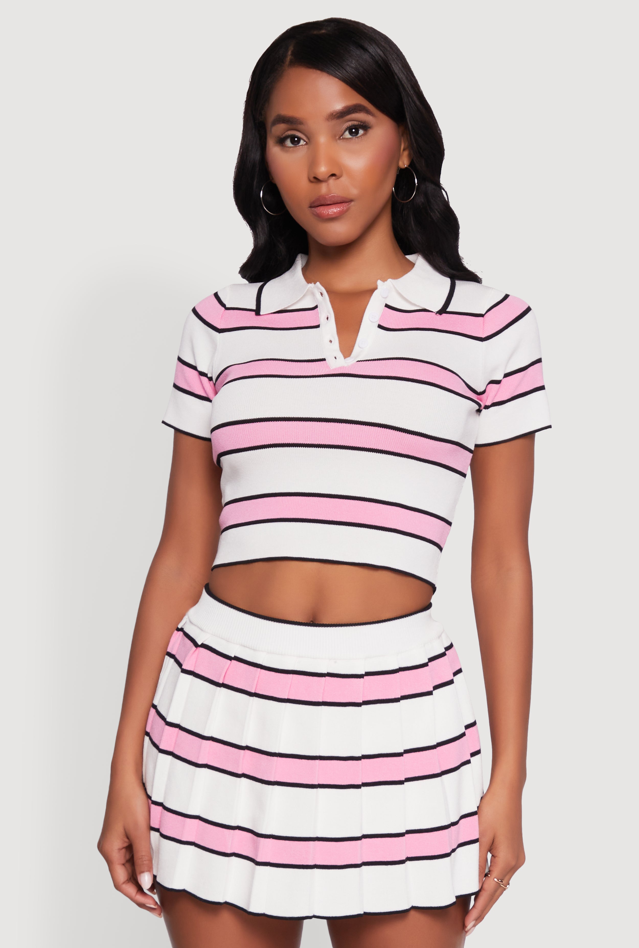 Womens Daisy Classic Fit Striped Cropped Polo Shirt - Walmart.com