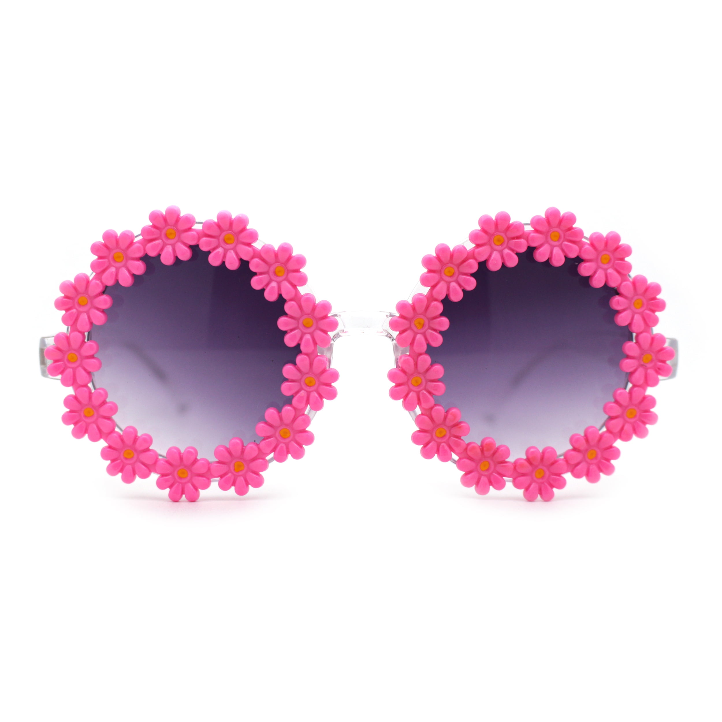 Womens Daisy Flower Trim Round Circle Lens Hippie Sunglasses Fuchsia ...