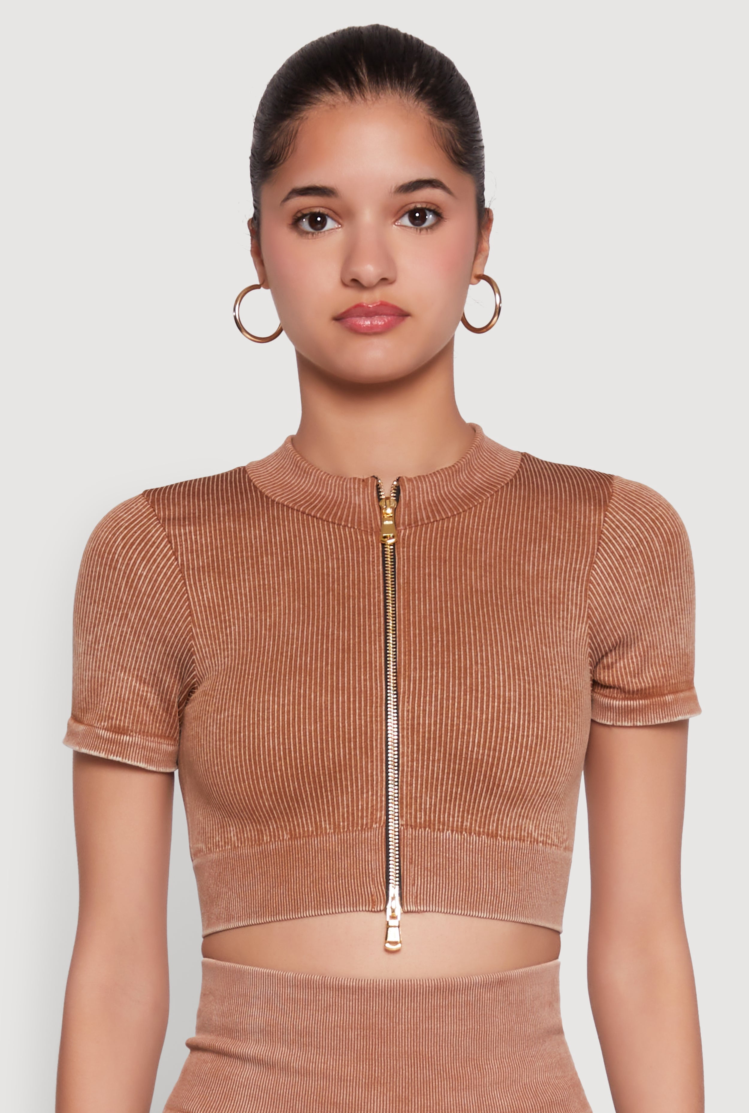 Womens Daisy Seamless Double Zip Front Crop Top - Walmart.com