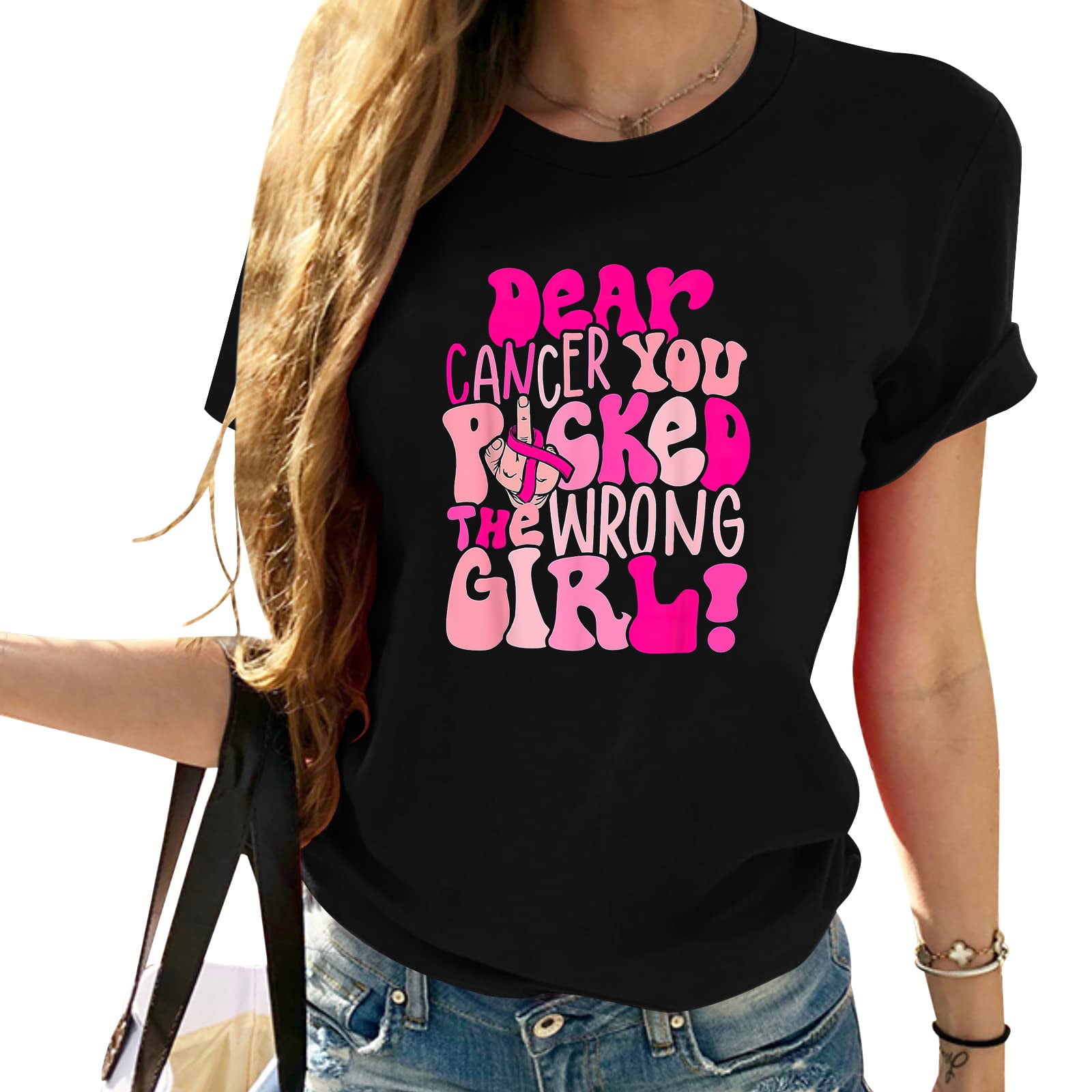 Womens Dear Cancer You Picked The Wrong Girl Breast Cancer Survivor T ...