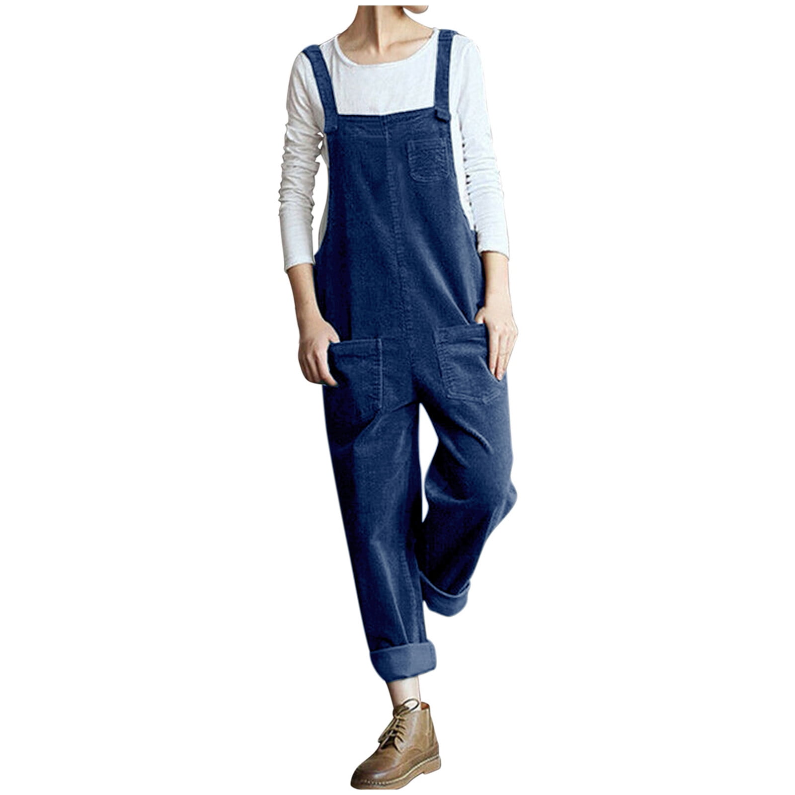 Womens Denim Overalls Loose Classic Bib Jean Dungarees Casual Baggy ...
