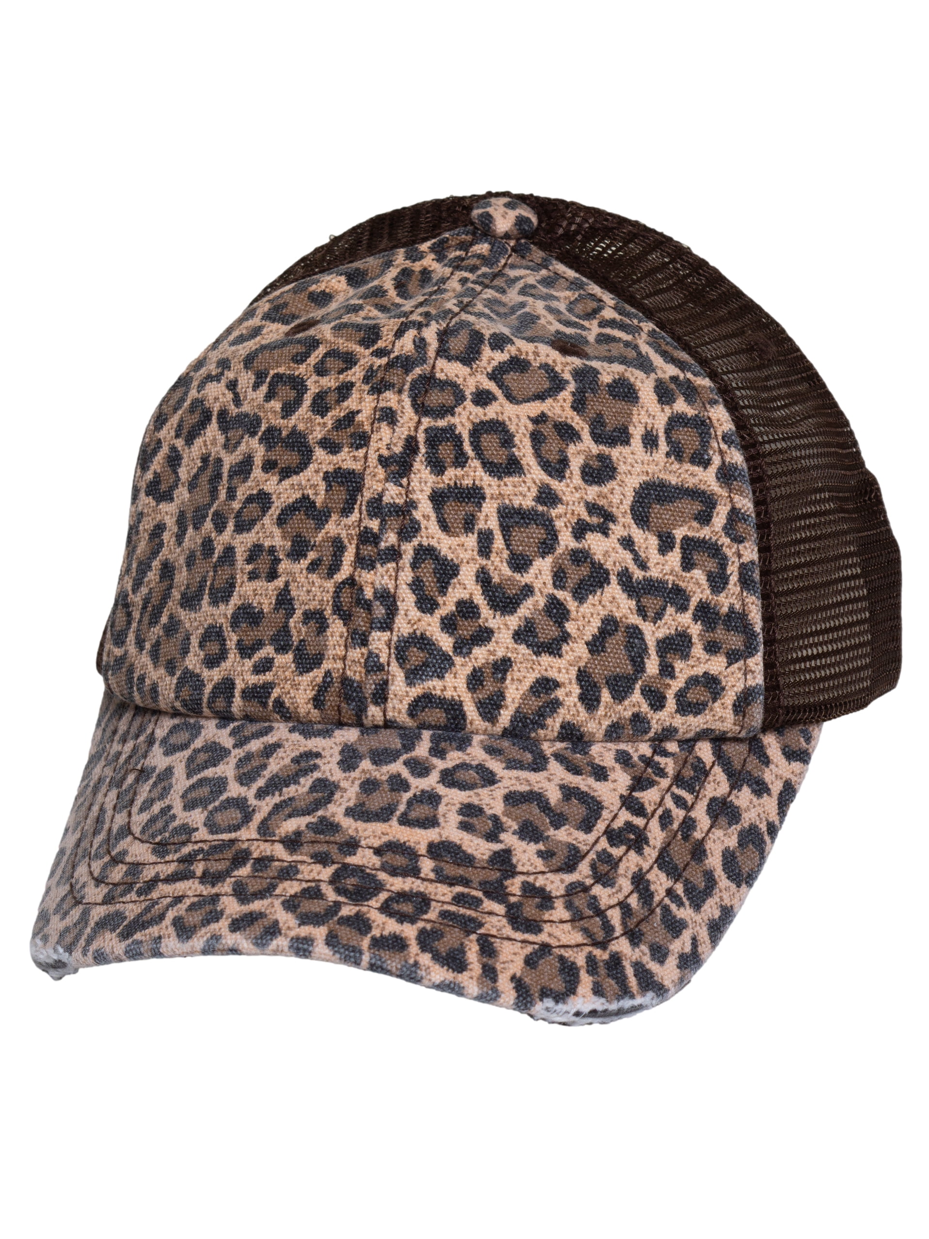 Womens Distressed Leopard Print Cap – Adjustable Trucker Hat with ...