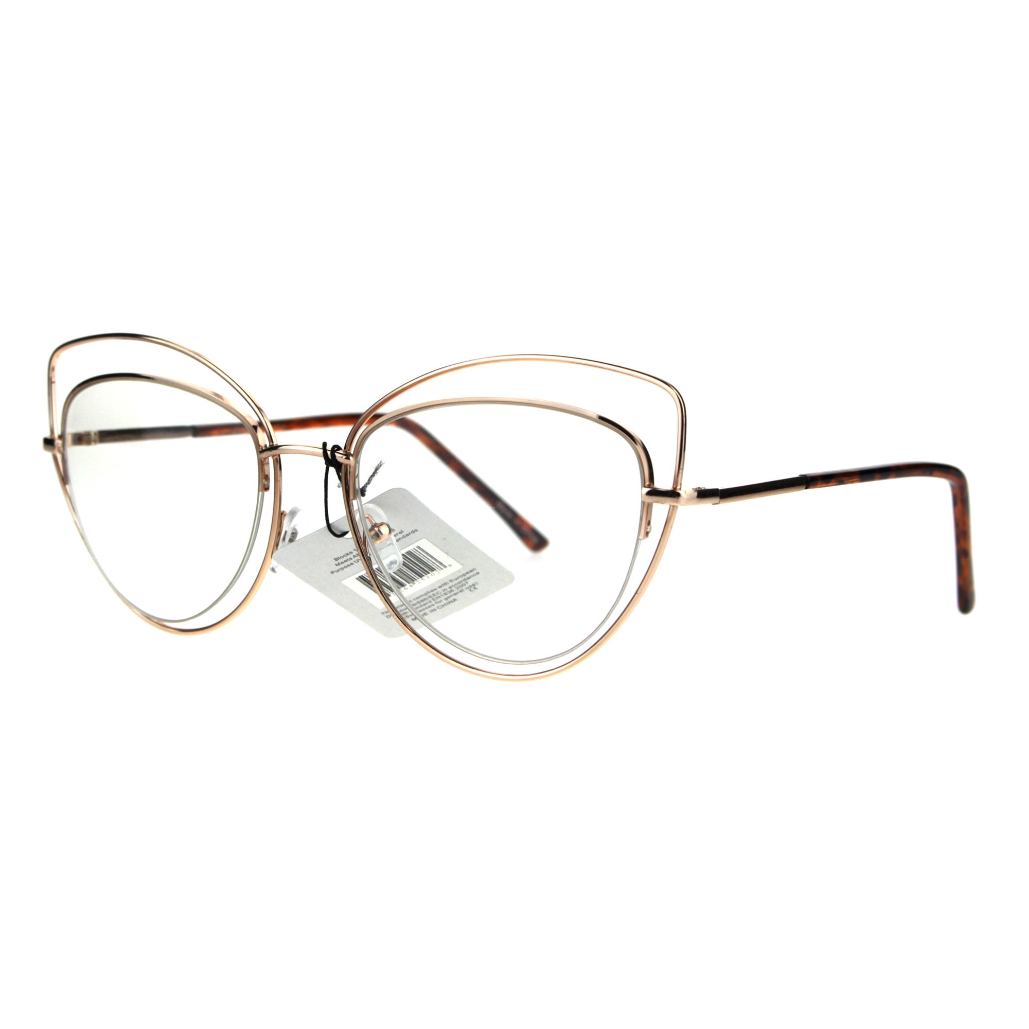 Womens Double Metal Wire Rim Cat Eye Goth Eye Glasses Gold