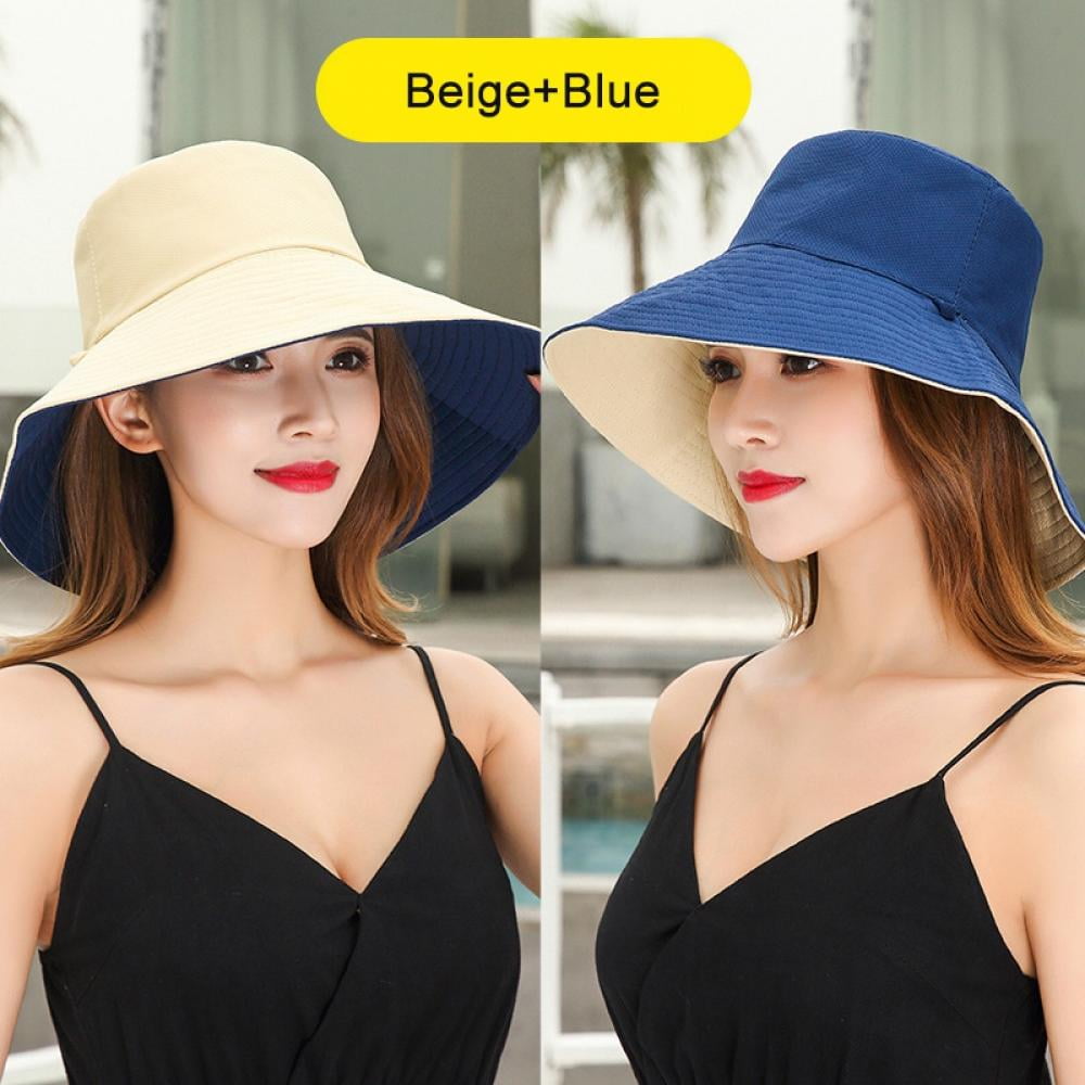 Womens Double-Sided Sun Hat, UV Sun Protection Wide Brim Foldable ...