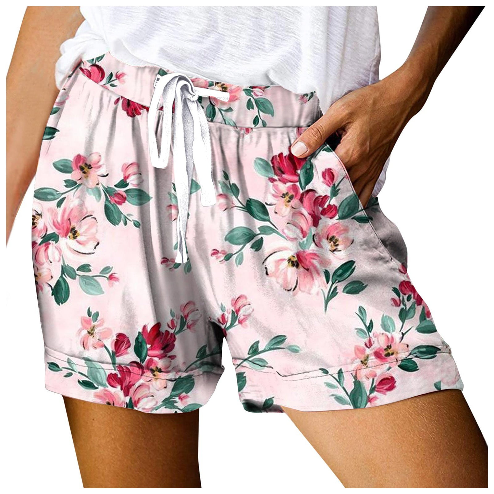 Womens Drawstring Shorts Summer Elastic Waist Casual Lightweight With ...