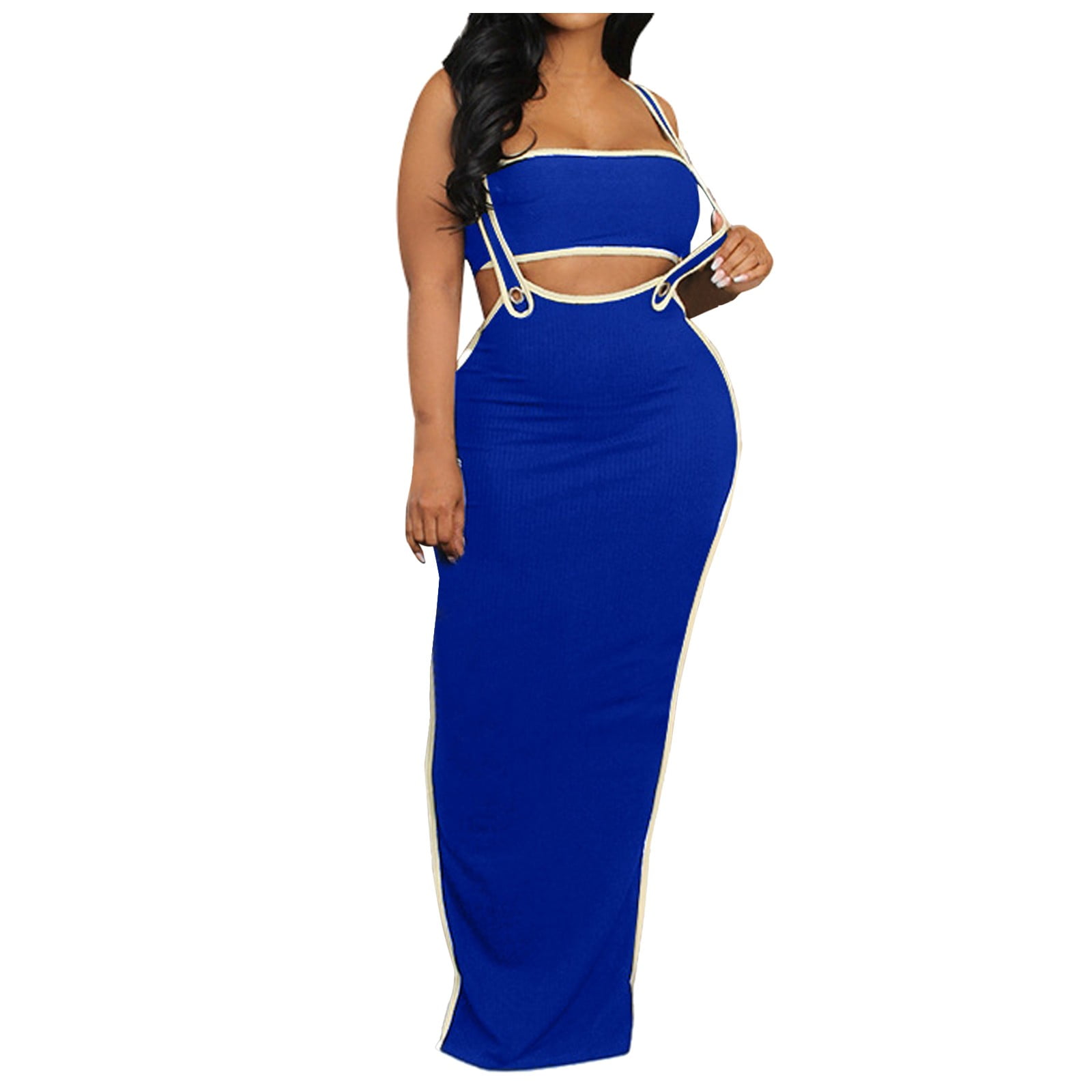 Womens Dress 2 Piece Outfits Summer Tube Crop Tops Sexy Bodycon Dresses Maxi Sets Vacation