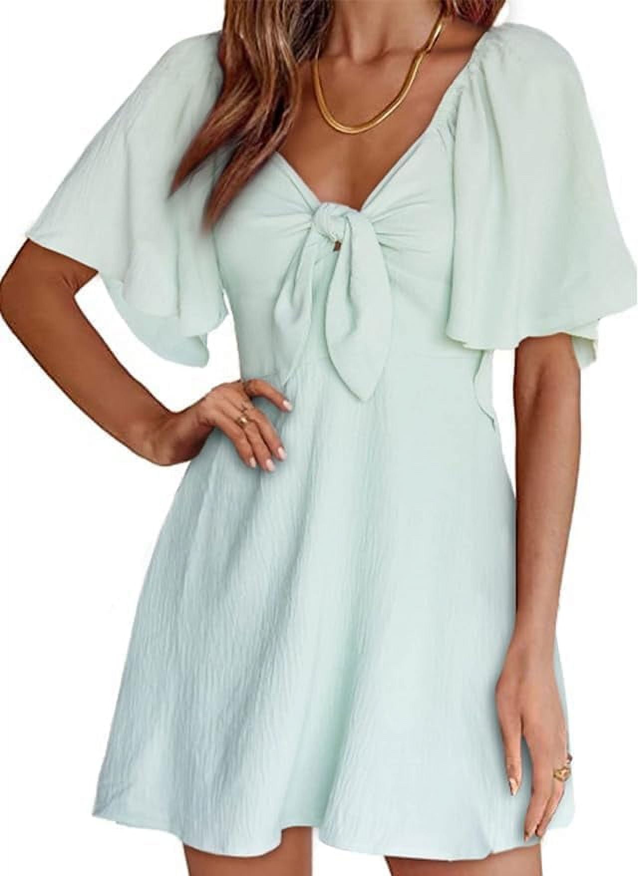Womens Dresses 2024 Spring Summer Deep V Neck Elegant Bow tie Mini ...