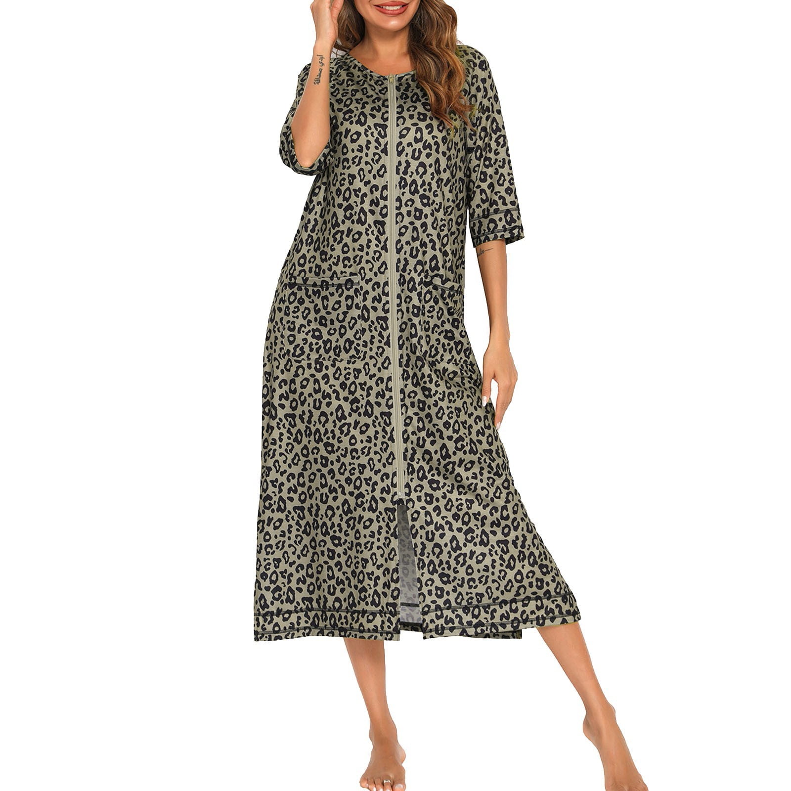 Womens Dresses Rubehoow House Coat Women's Zipper Front Robes Half ...