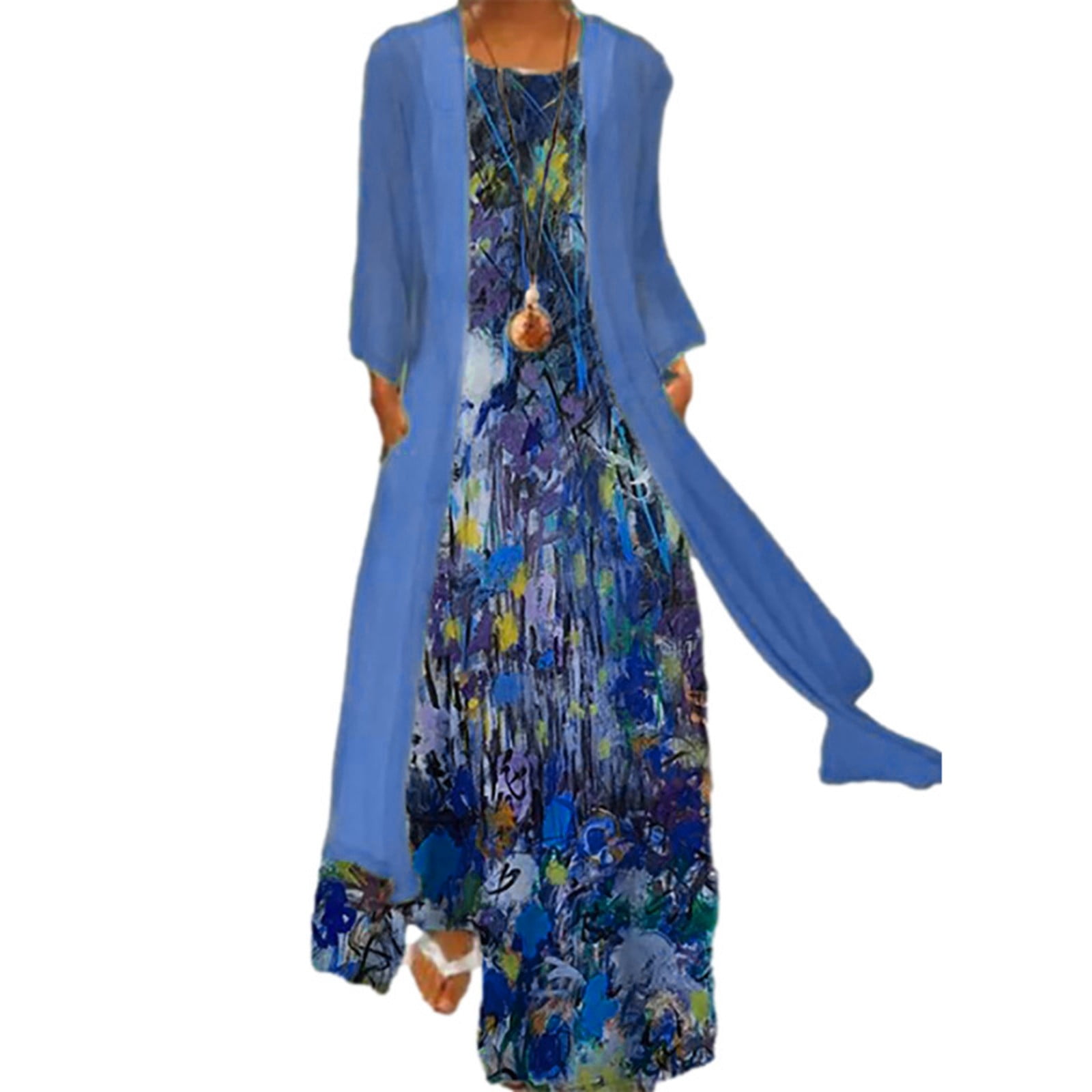 Womens Dresses with Sheer Cardigans Set Ladies 2 Piece Summer Outfits ...