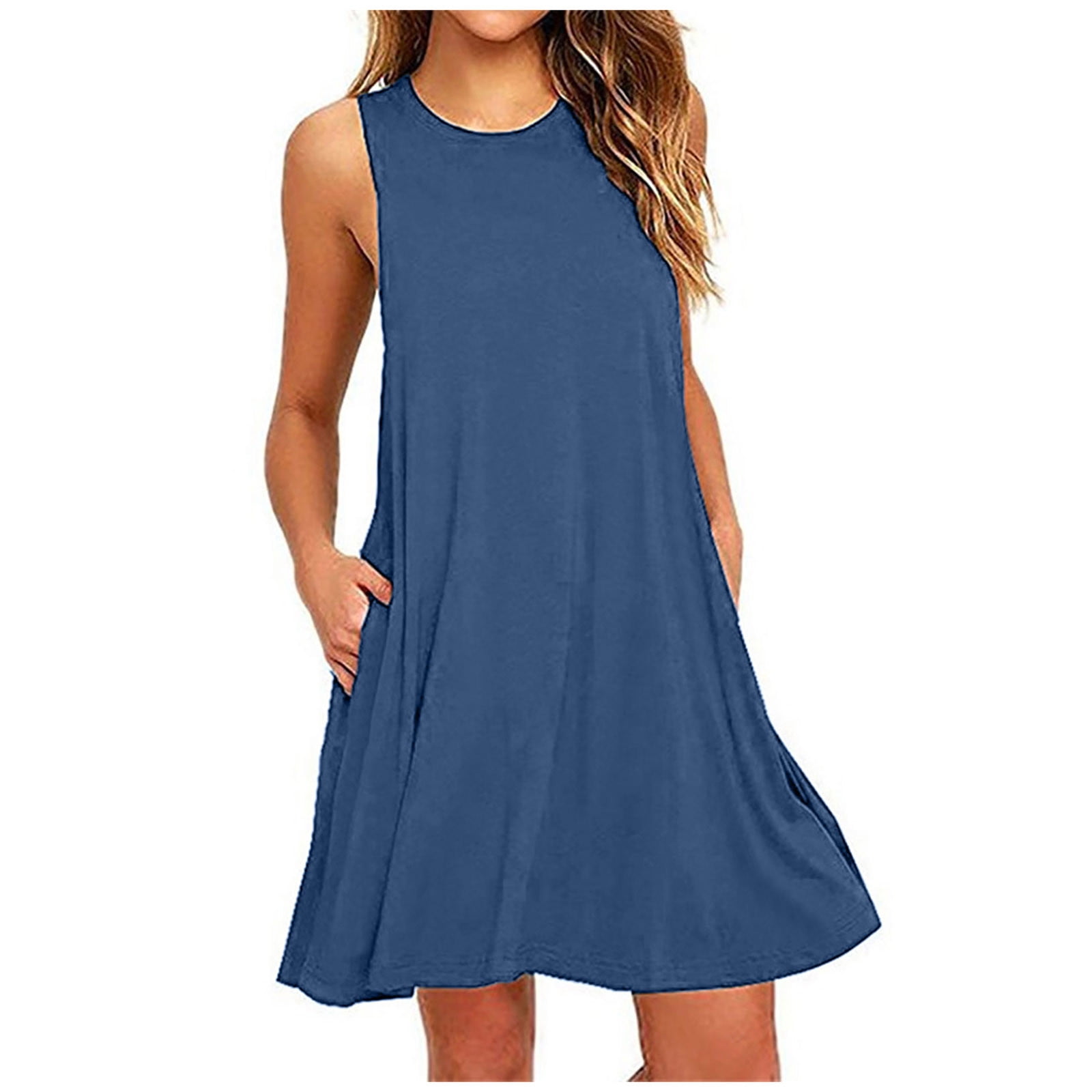Womens Dresses Summer Dresses for Beach Solid Color Sundress Casual ...