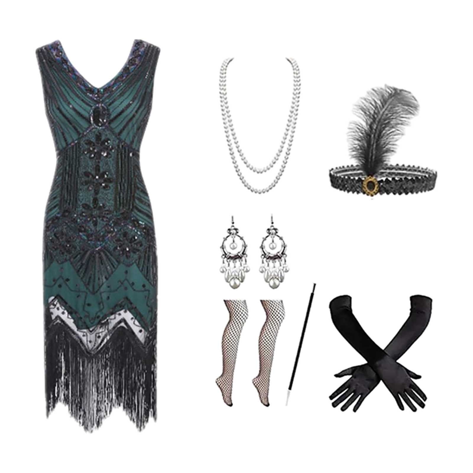 AOMPMSDX Womens Dresses Vintage Gowns Beaded Sequins Fringe Fancy Dress ...