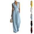 Womens Dressy V Neck Sleeveless Jumpsuit High Waisted Wide Leg ...