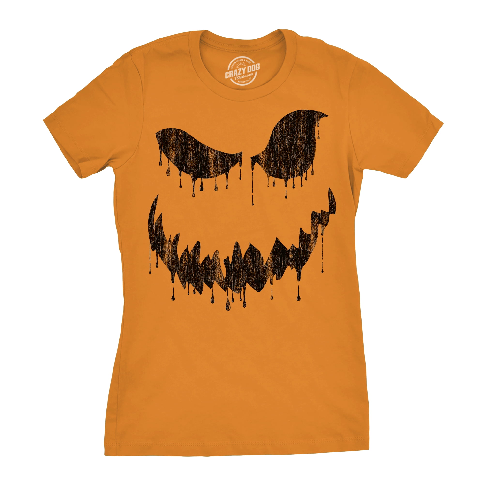 Womens Drippy Dan Pumpkin T Shirt Funny Halloween Jack O Lantern Creepy ...