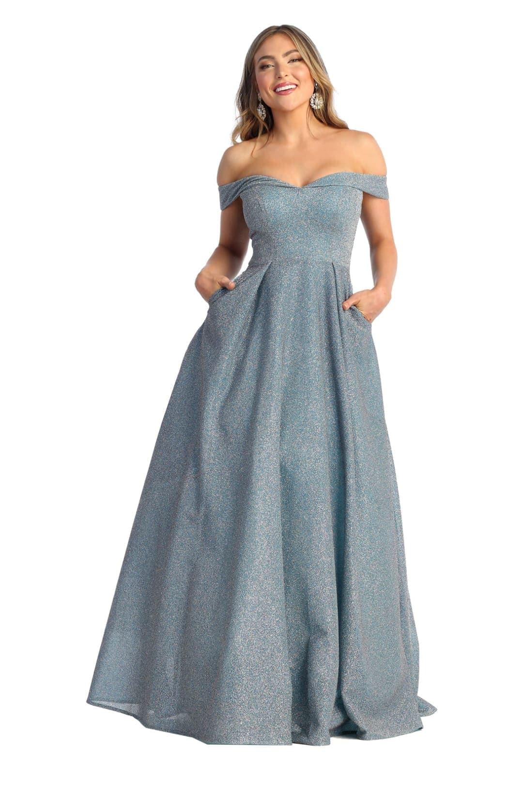 Womens Dusty Blue Prom Evening Pageant Long Off The Shoulder Sleeveless ...