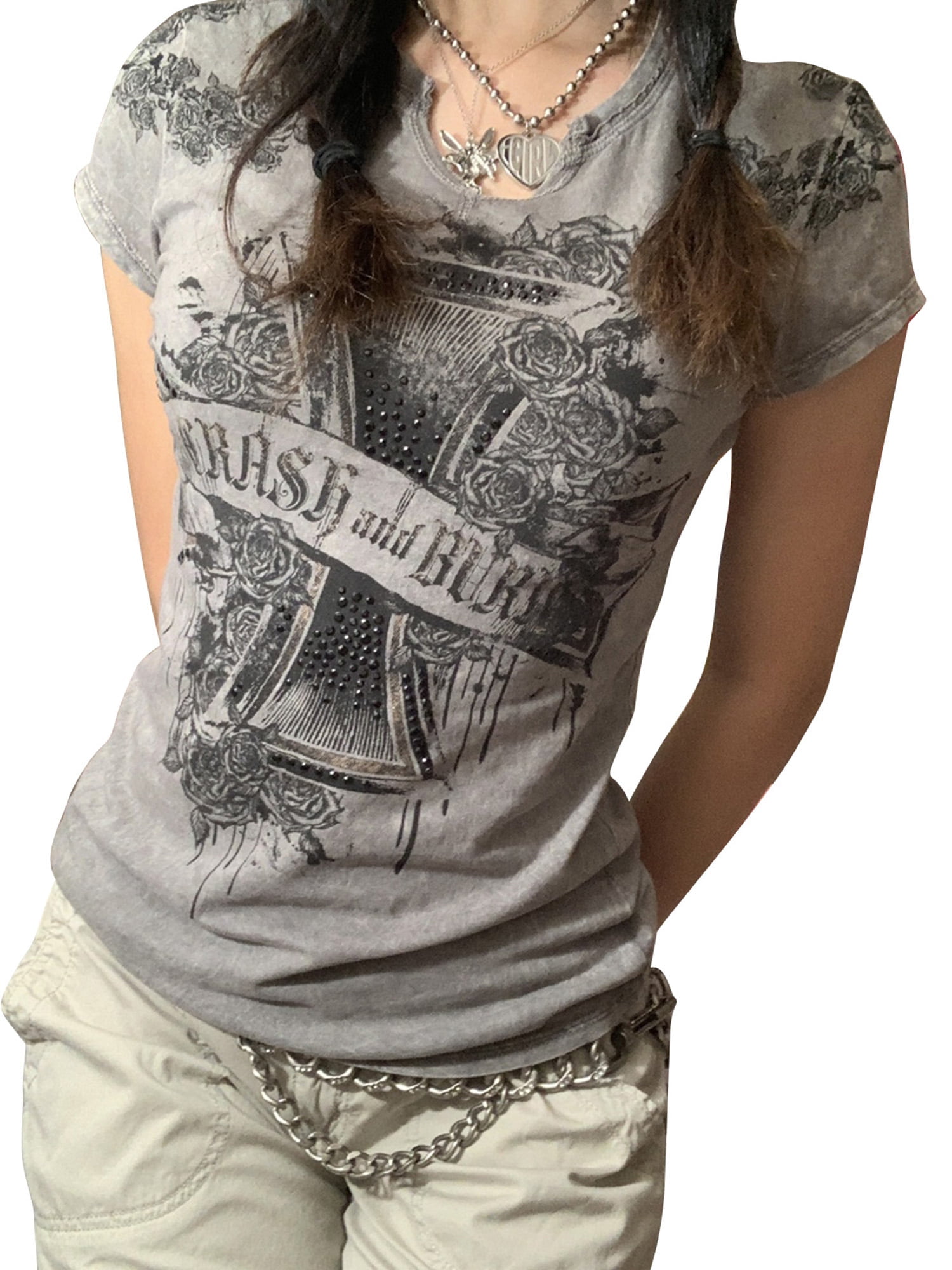 Womens E-Girls Short Sleeve T-Shirt Y2k Graphic Print Crop Tops ...