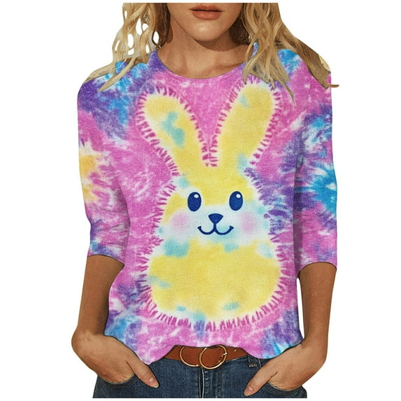 Womens Easter Shirts Funny Rabbit Bunny Graphic Tees Vintage Tie Dye ...