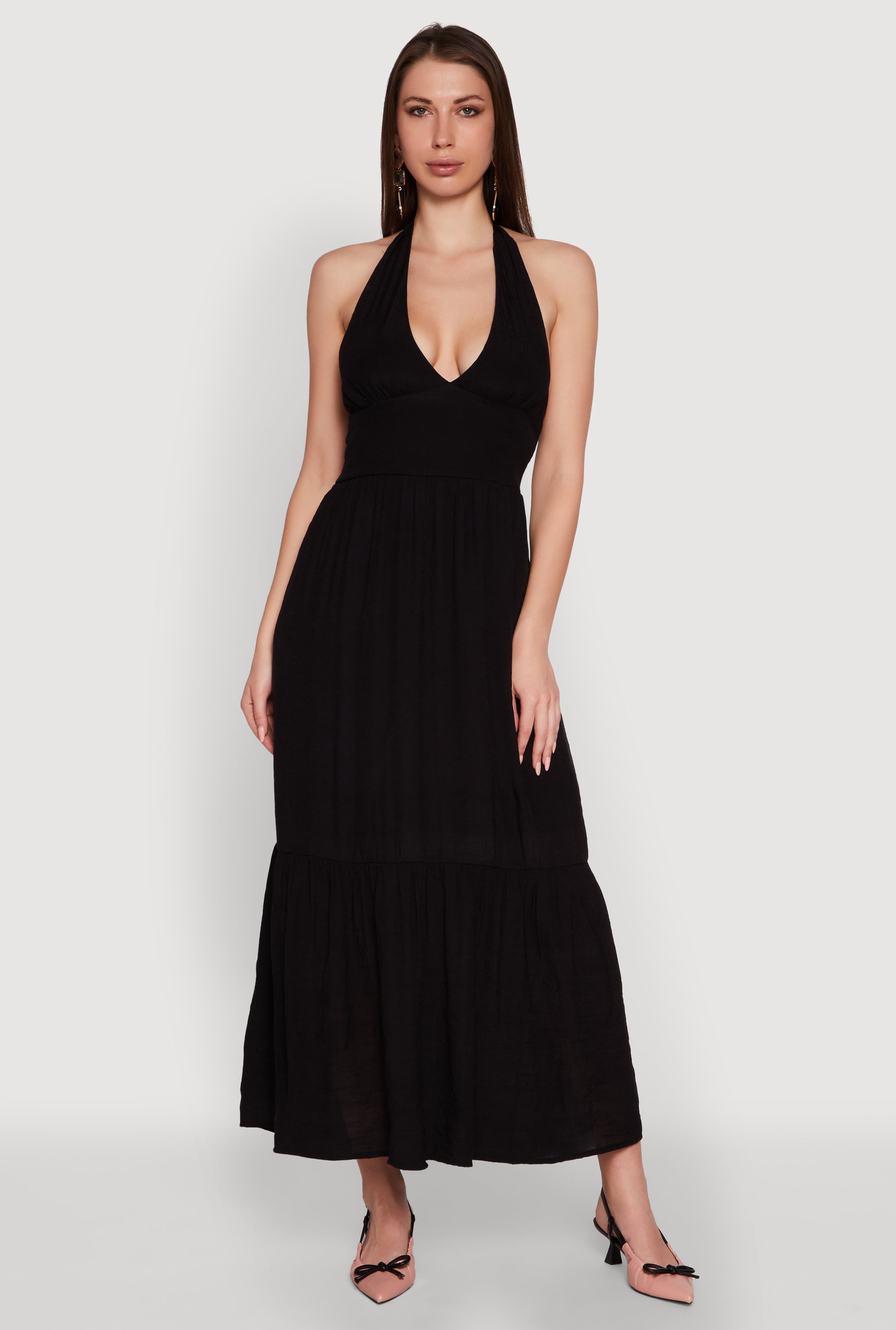 Womens Elegant Gauze Knit Halter Neck Tiered Dress - Walmart.com